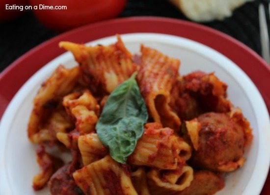 Crockpot Baked Basta with Meatballs - only 4 ingredients!