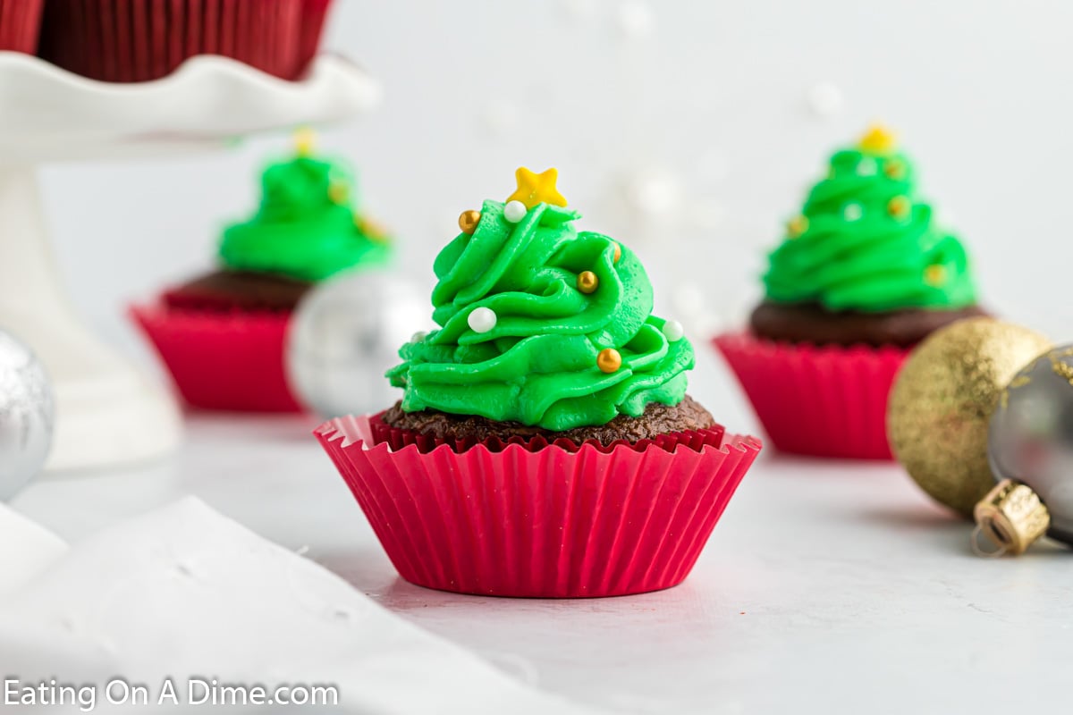 Festive Christmas Tree Cupcakes - It Starts With A Cake Mix
