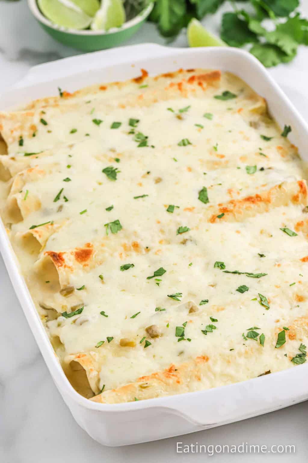 White Chicken Enchiladas Recipe - Eating on a Dime