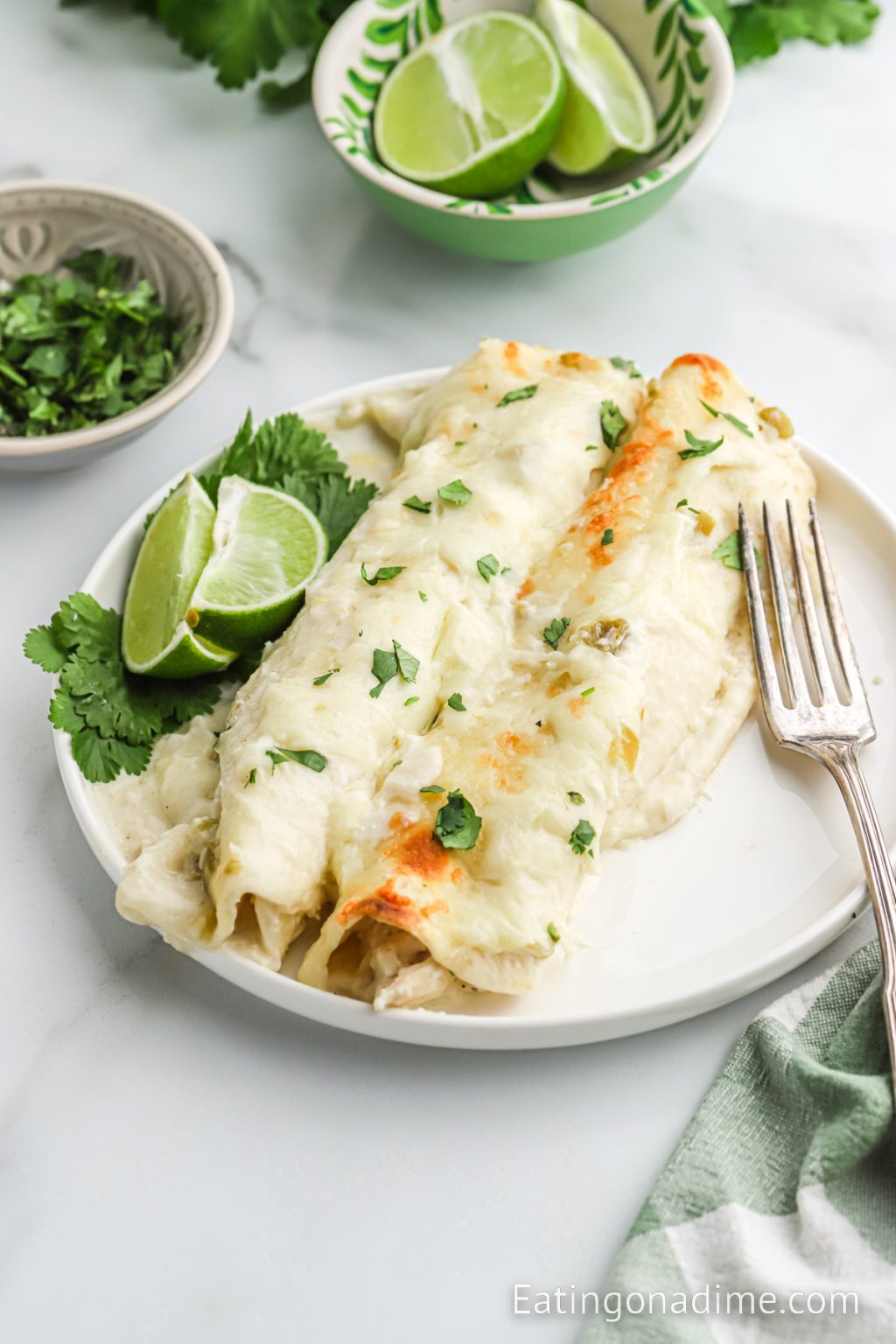 White Chicken Enchiladas Recipe - Eating on a Dime