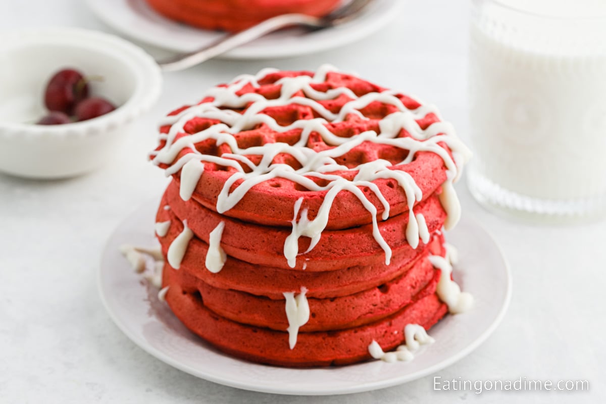 Red Velvet Waffles with Cream Cheese Glaze