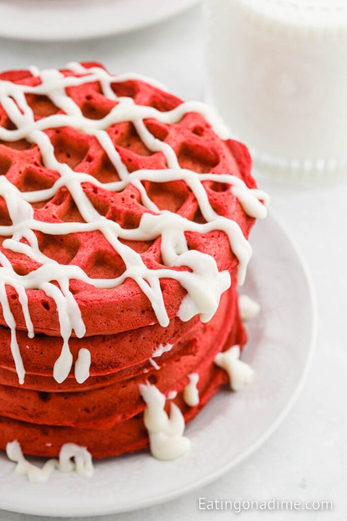 Red Velvet Waffles with Cream Cheese Glaze