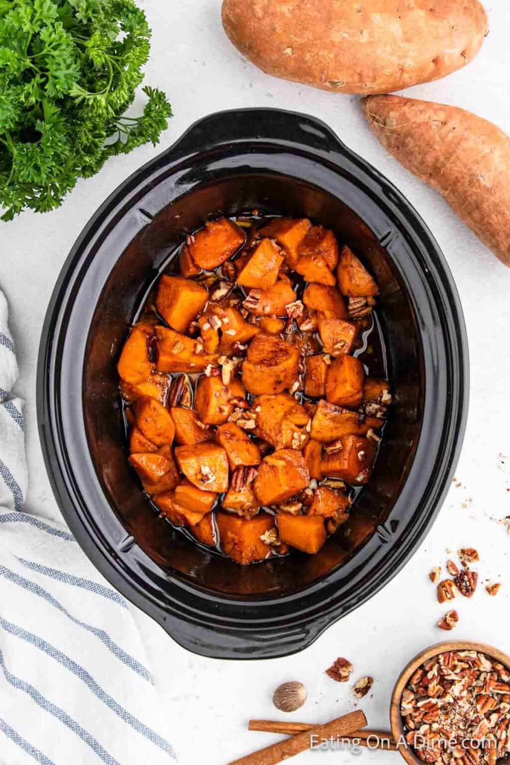 Crockpot Candied Sweet Potatoes - Eating on a Dime